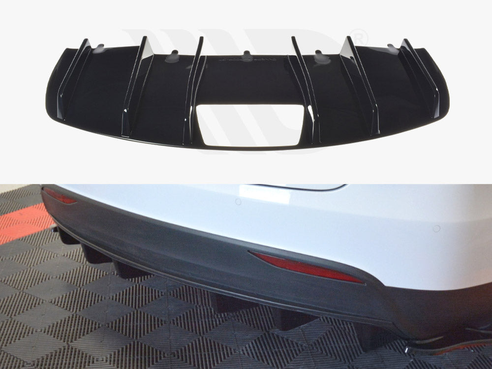 Tesla Model X Rear Diffuser Gloss Black Maxton Style – Carbon Accents