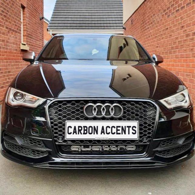 Audi A3 8V Grill Gloss Black RS Honeycomb Quattro Style – Carbon Accents