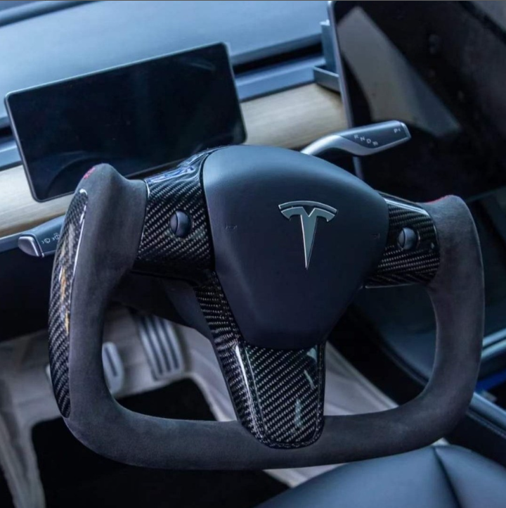 Tesla Model Y Alcantara Yoke Steering Wheel – Carbon Accents